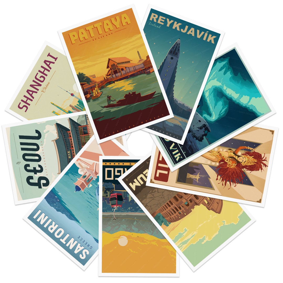 H Set of 9 Pcs Custom Postcards Money Saver Vintage World Travel City ...