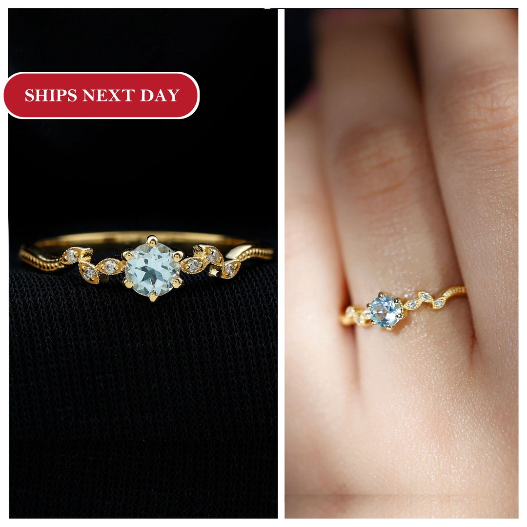 Sky Blue Topaz Promise Ring With Diamond Nature Inspired Blue - Etsy