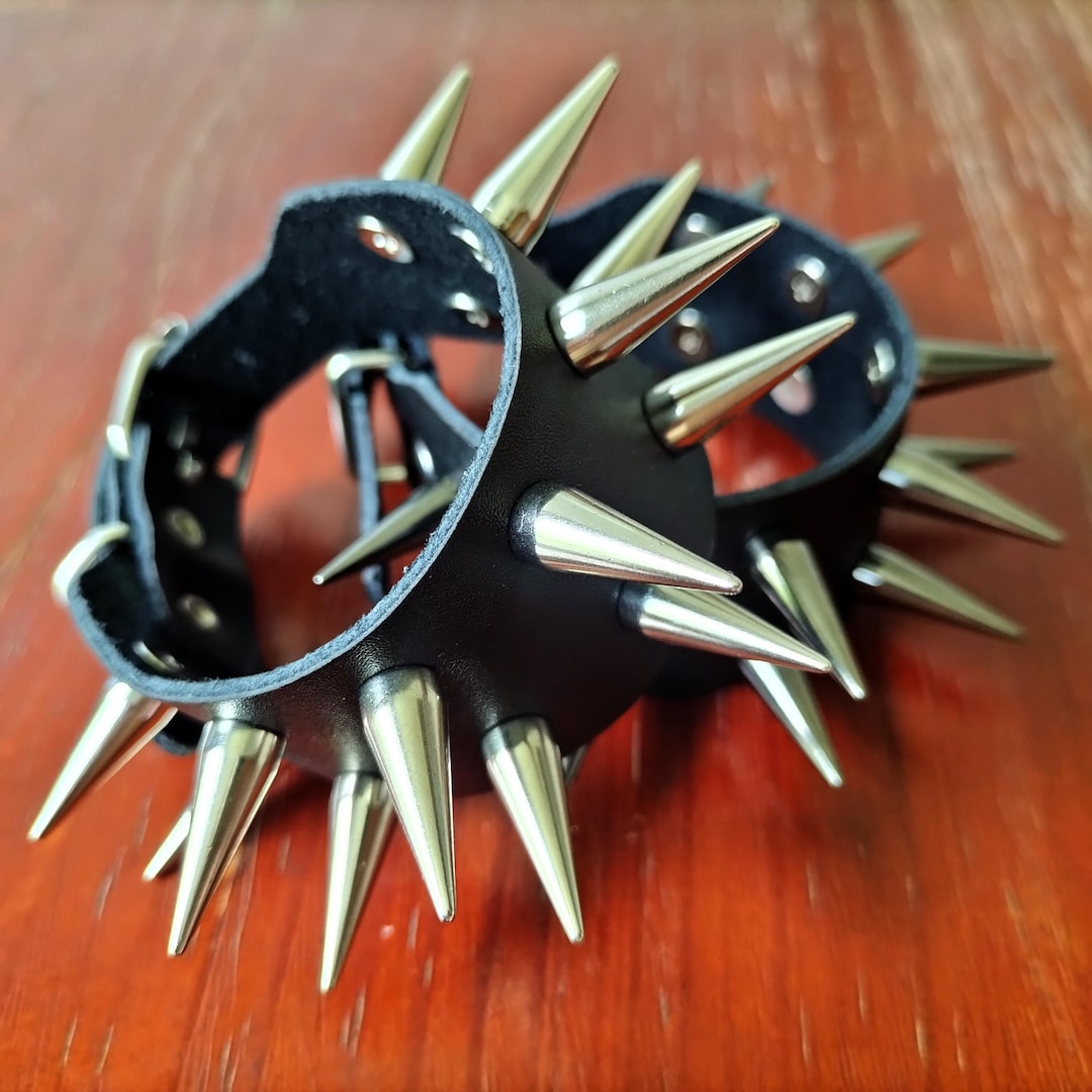 Handmade Gunmetal Black Spike Leather Cuff Bracelet: 20mm Studded Punk ...
