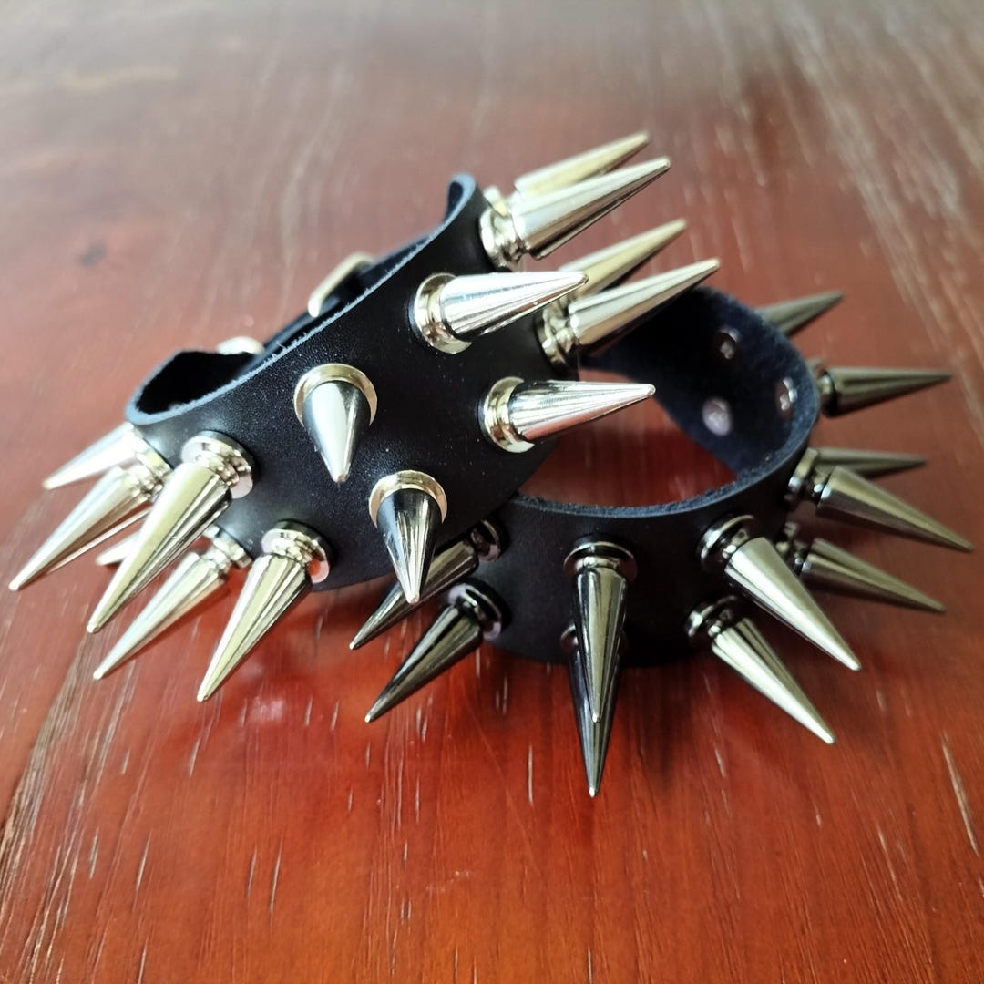 Punk Tree Spiked Leather Cuff Bracelet: Silver / Gunmetal Studded ...