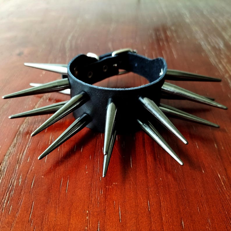 Punk Gunmetal Black Spiked Leather Bracelet: 1.57” Long Studded Wrist ...