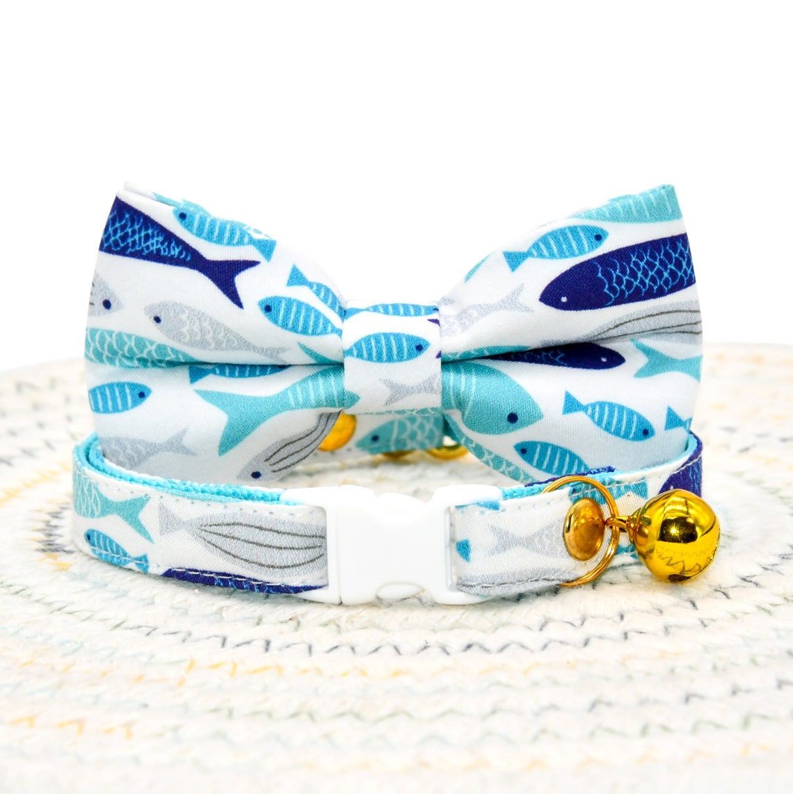 Sea Fish Cat Collar Bow Tie Set With Bell, Small Dog Sizes - Etsy