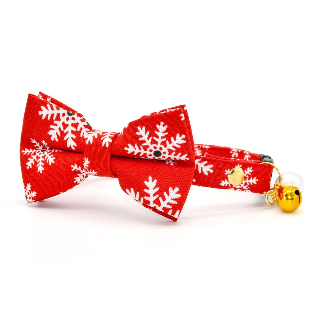 Snowflake Cat Collar / Bow / Flower, Red Winter Dot Cat Collar, Wedding ...