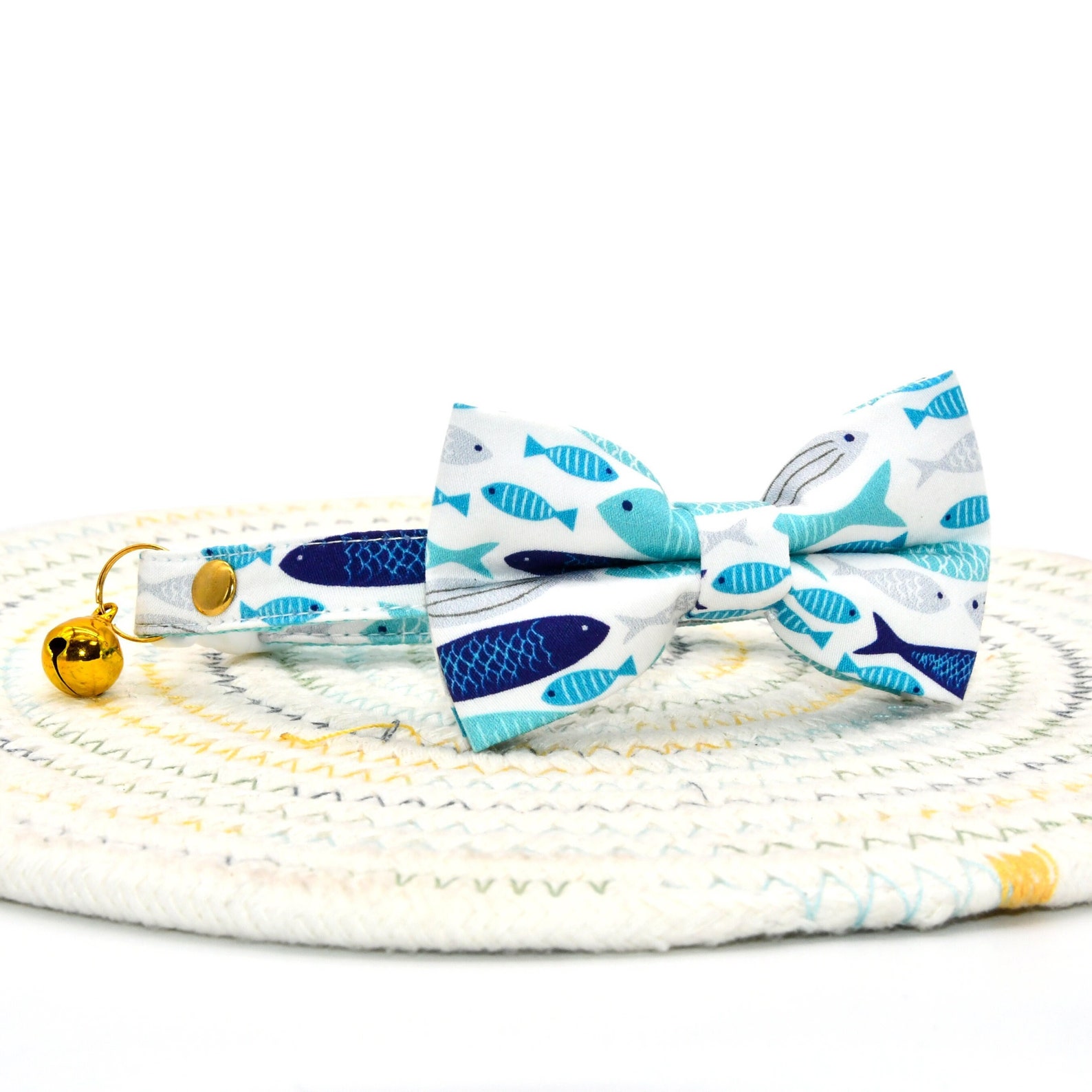 Sea Fish Cat Collar Bow Tie Set With Bell, Small Dog Sizes - Etsy