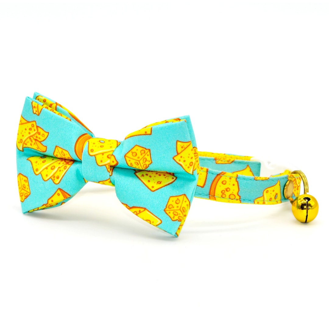 Yellow Cheese Cat Collar Bow Set, Blue Bottom Cat Collar, Wedding ...