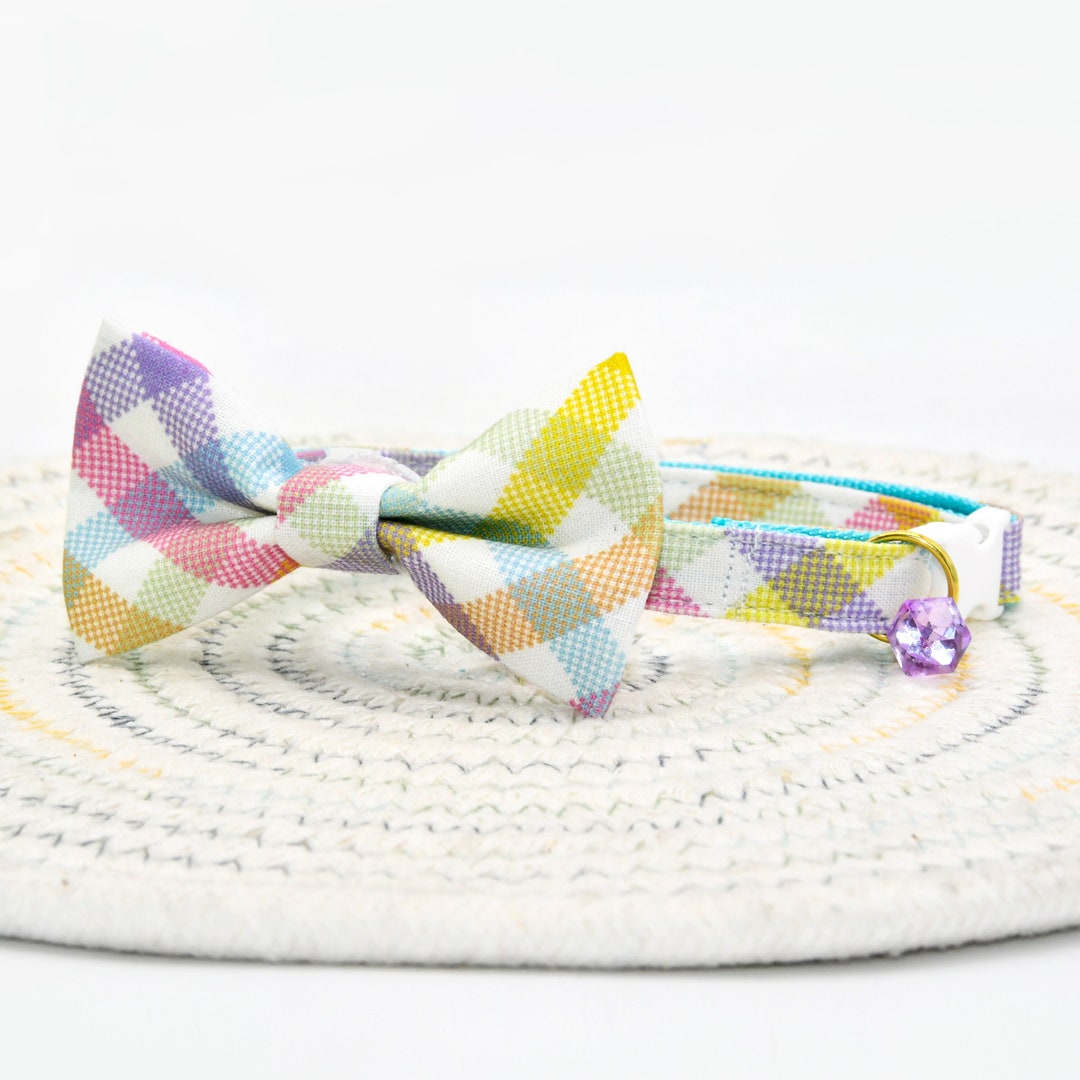 Plaid Cat Collar Bow Tie, Plaid Cat Collar With Charm, Plaid Cat Bow ...