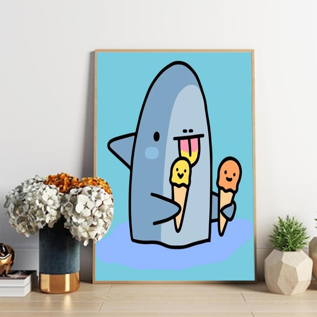 Kawaii Shark Eating Ice Cream Poster - Etsy