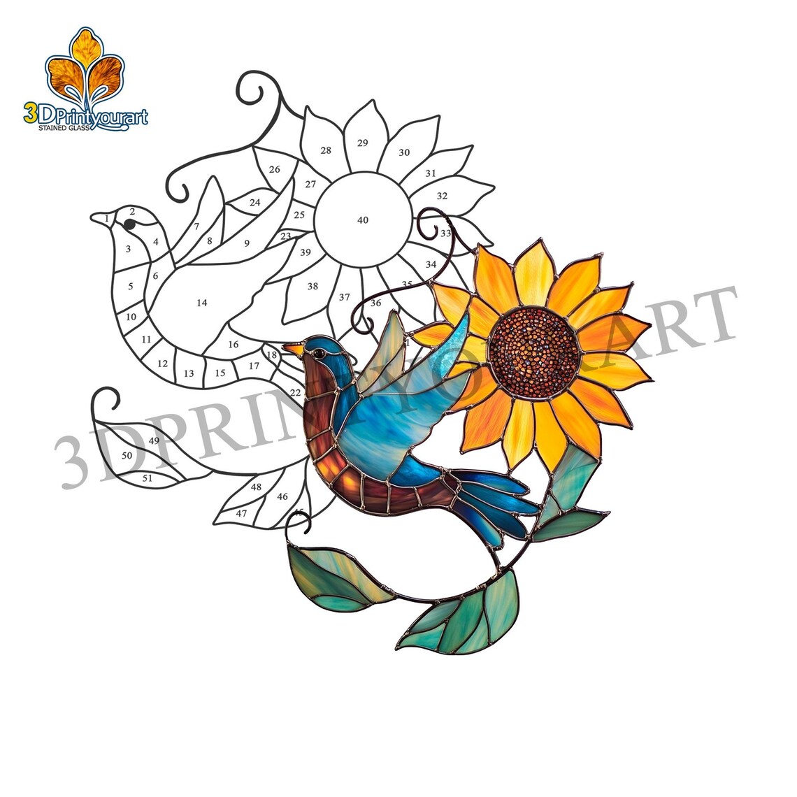 Digital Download Stained Glass Dove and Sunflower Pattern | Festive ...