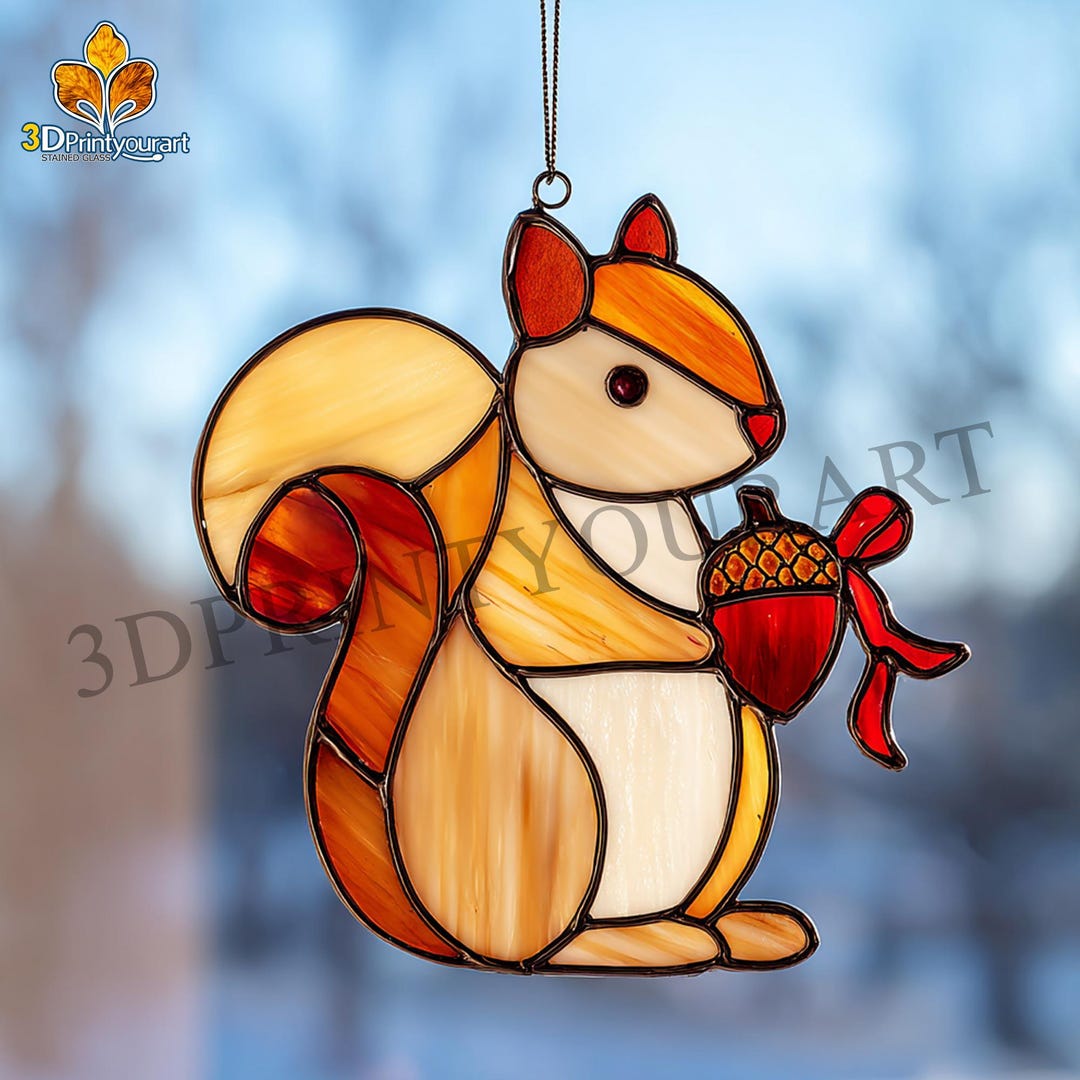 Digital Download Stained Glass Squirrel Pattern | Festive Suncatcher ...