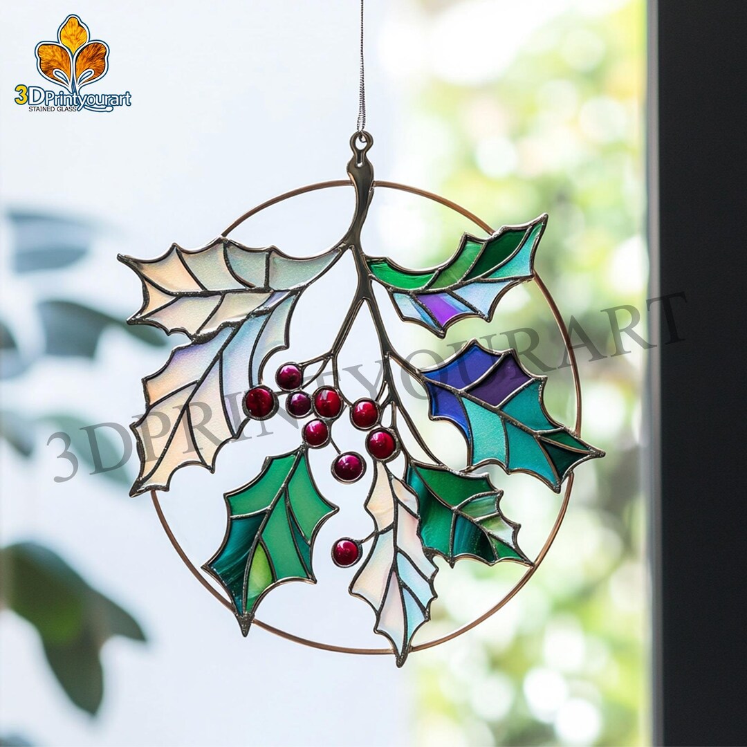 Digital Download Stained Glass Holly Branch Pattern | Festive ...