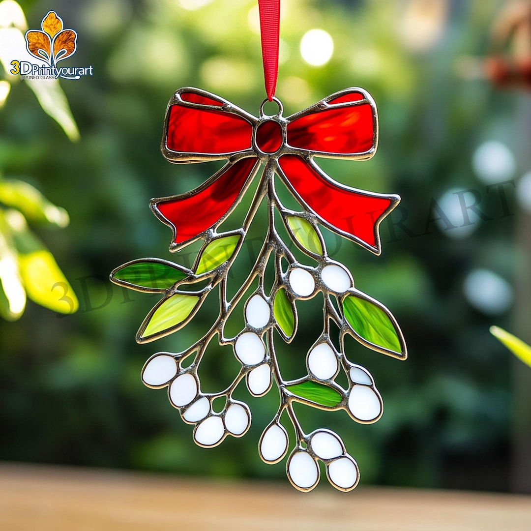 Digital Download Stained Glass Mistletoe Branch Pattern | Festive Suncatcher Design | Hobby ...