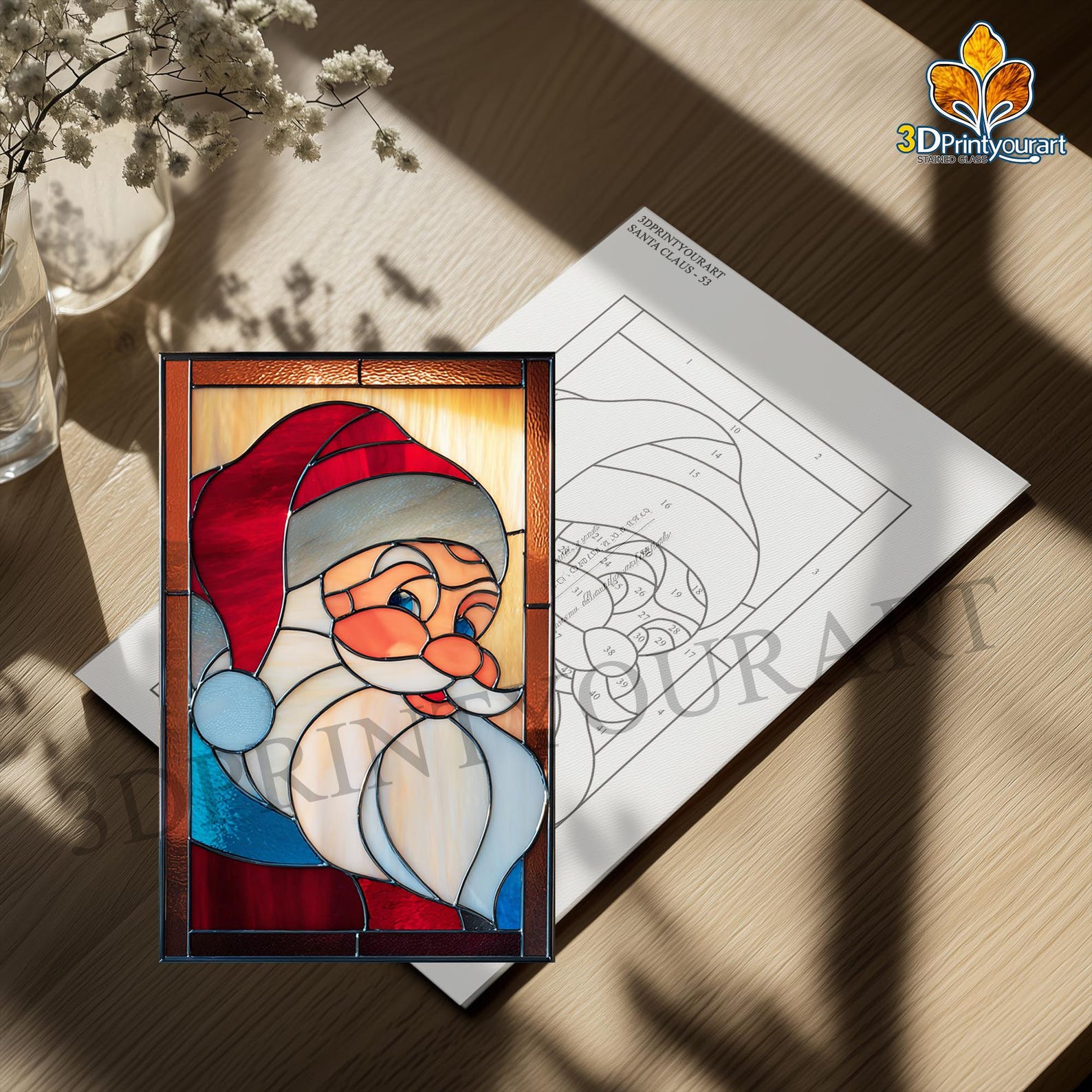 Digital Download Stained Glass Santa Claus Pattern | Festive Suncatcher ...