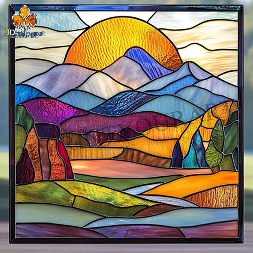 Digital Download Stained Glass Mountain Landscape Pattern | Festive ...