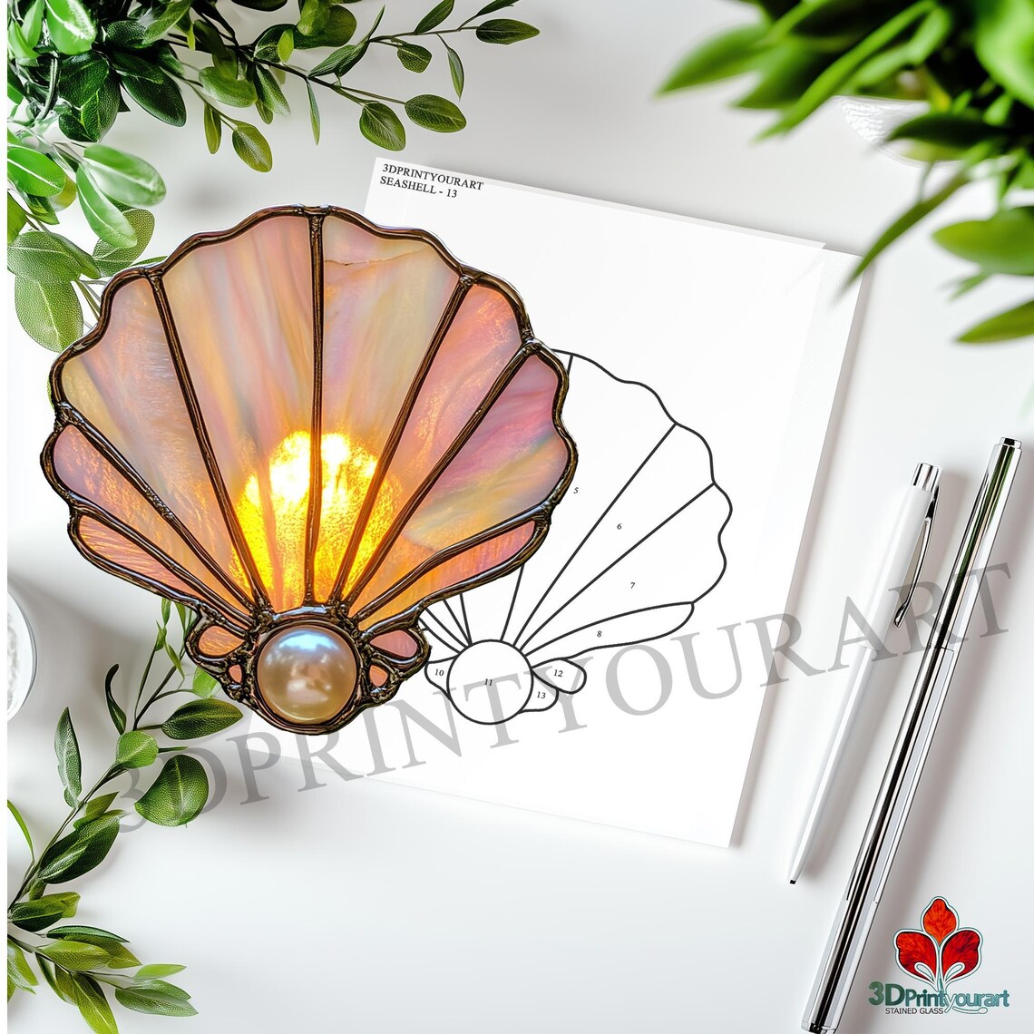Digital Download Stained Glass Seashell Pattern | Festive Suncatcher ...