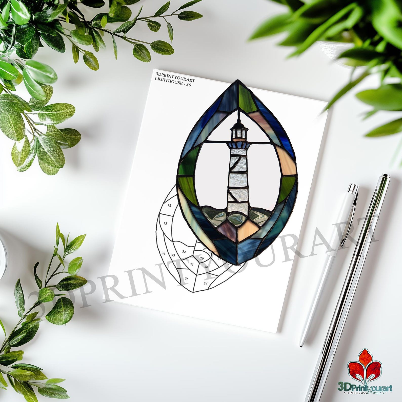 Digital Download Stained Glass Lighthouse-02 Pattern | Festive ...