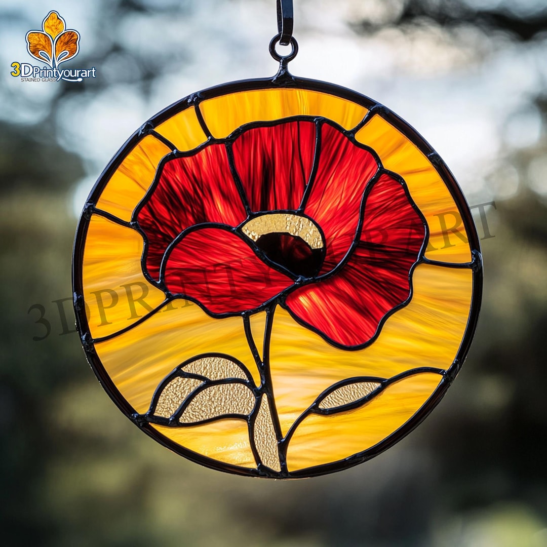 Digital Download Stained Glass Poppy Pattern | Festive Suncatcher ...