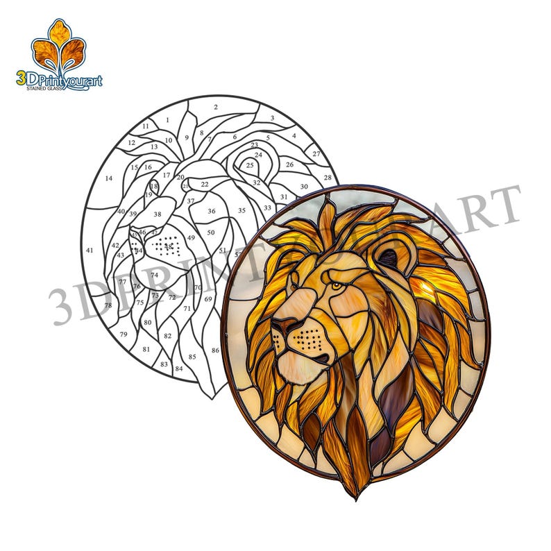 Digital Download Stained Glass Lion Pattern | Festive Suncatcher Design ...