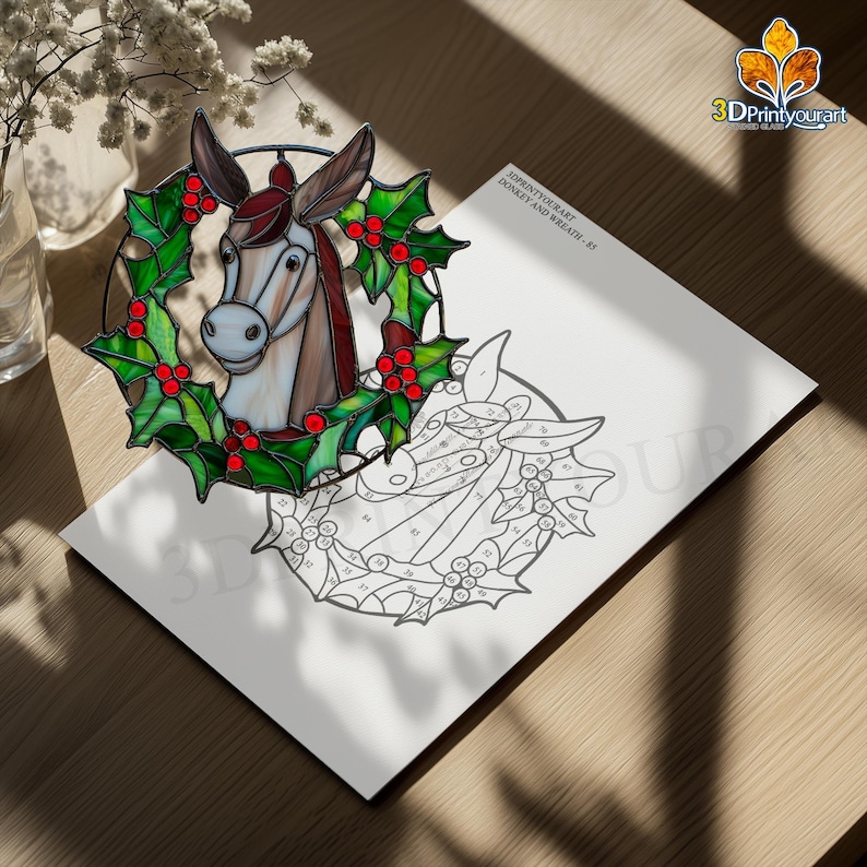 Digital Download Stained Glass Christmas Donkey and Wreath Pattern ...