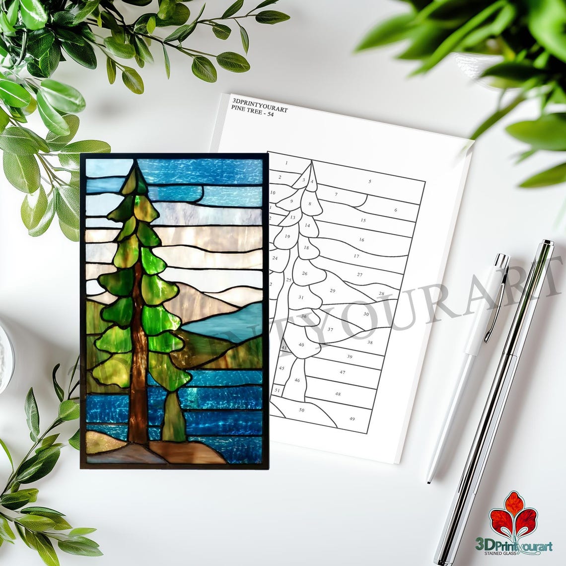 Digital Download Stained Glass Pine Tree Panel Pattern | Festive ...