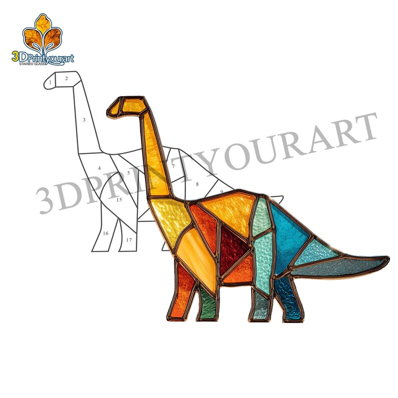Digital Download Stained Glass Brontosaurus Dinosaur Pattern | Festive ...