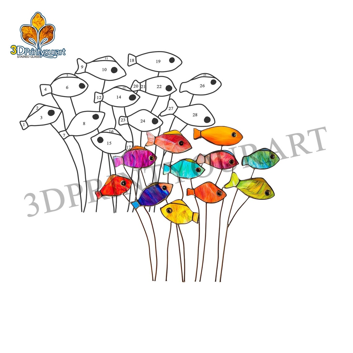 Digital Download Stained Glass School of Fish Pattern | Festive ...