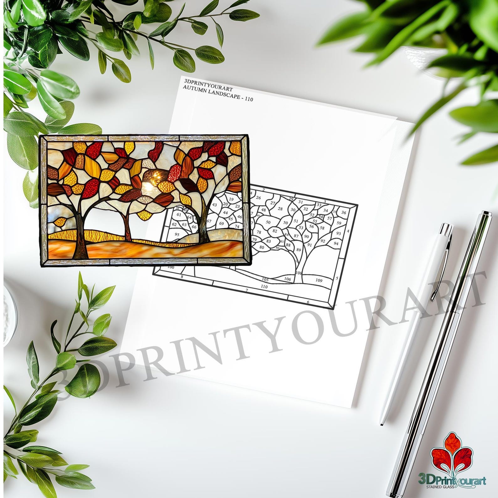 Digital Download Stained Glass Autumn Landscape Pattern | Festive ...