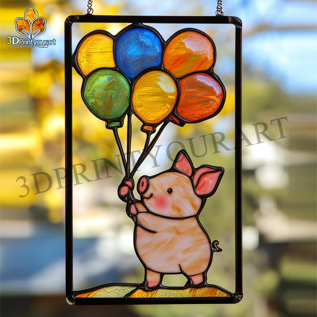 Digital Download Stained Glass Pigs and Balloons Pattern | Festive ...