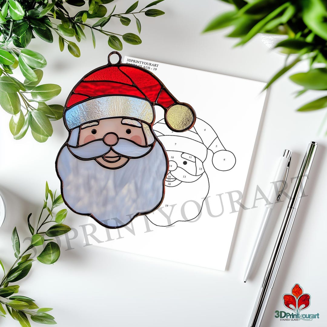 Digital Download Stained Glass Santa Claus Pattern | Festive Suncatcher ...
