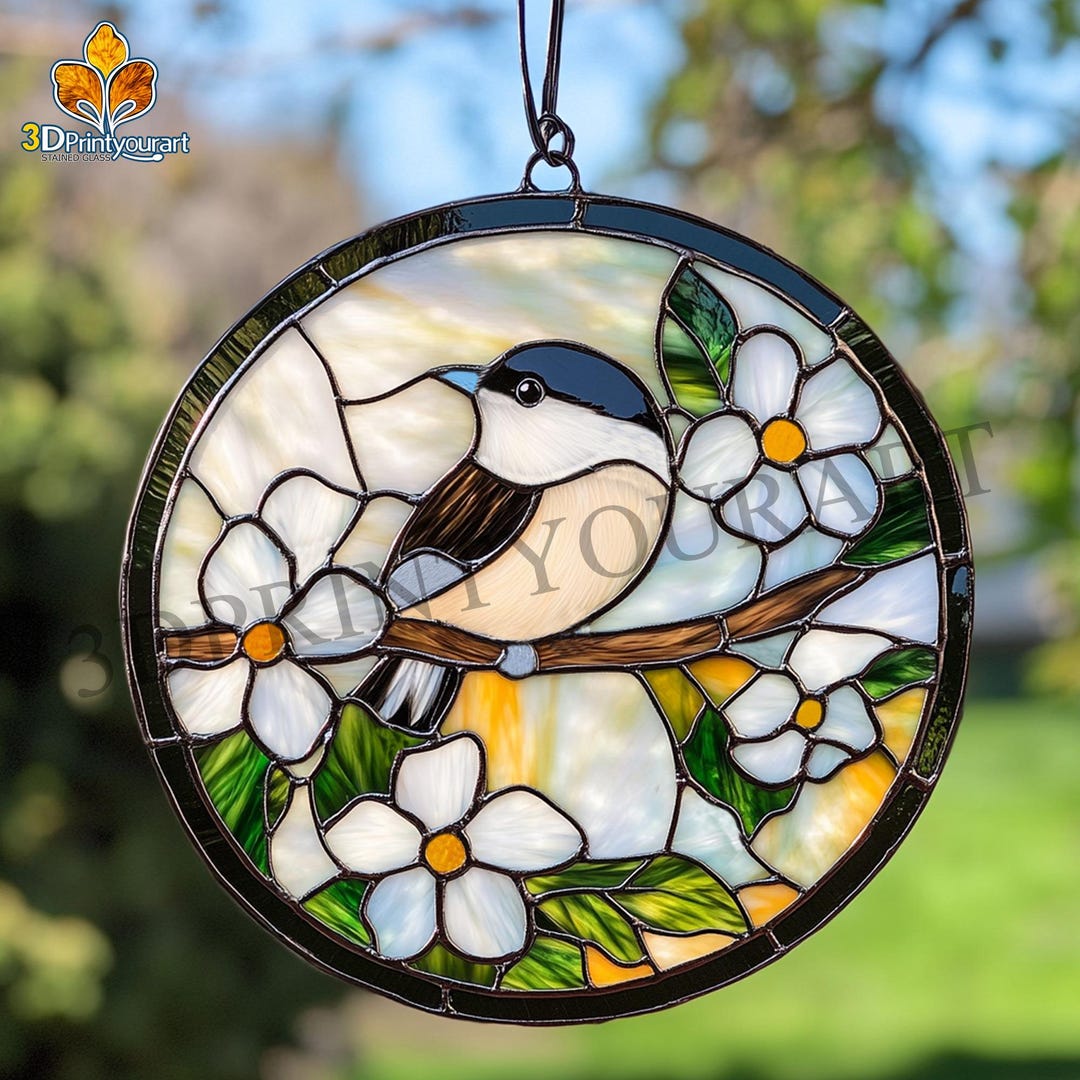 Digital Download Stained Glass Chickadee Pattern | Festive Suncatcher ...