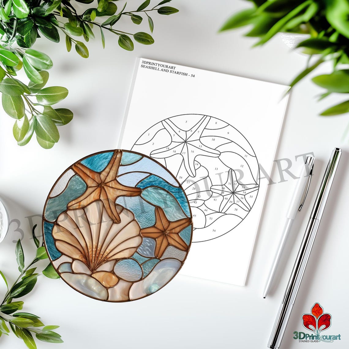 Digital Download Stained Glass Seashell and Starfish Pattern | Festive ...