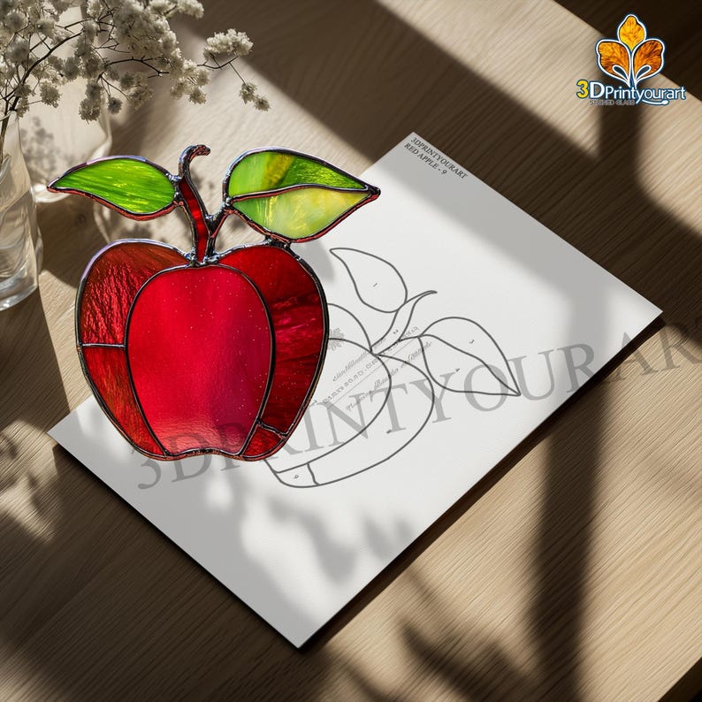 Digital Download Stained Glass Red Apple Pattern | Festive Suncatcher ...