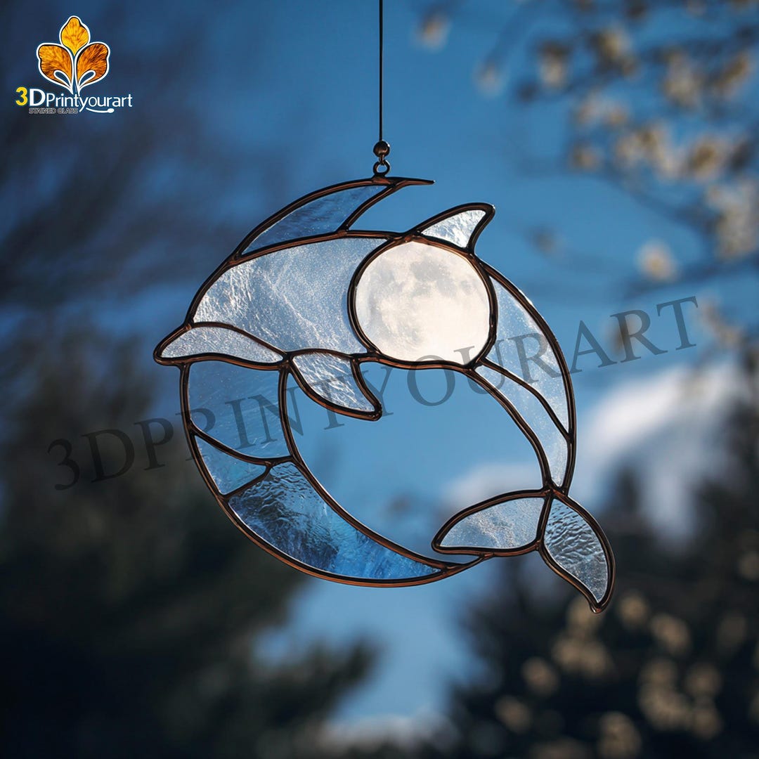 Digital Download Stained Glass Dolphin and Moon Pattern | Festive ...
