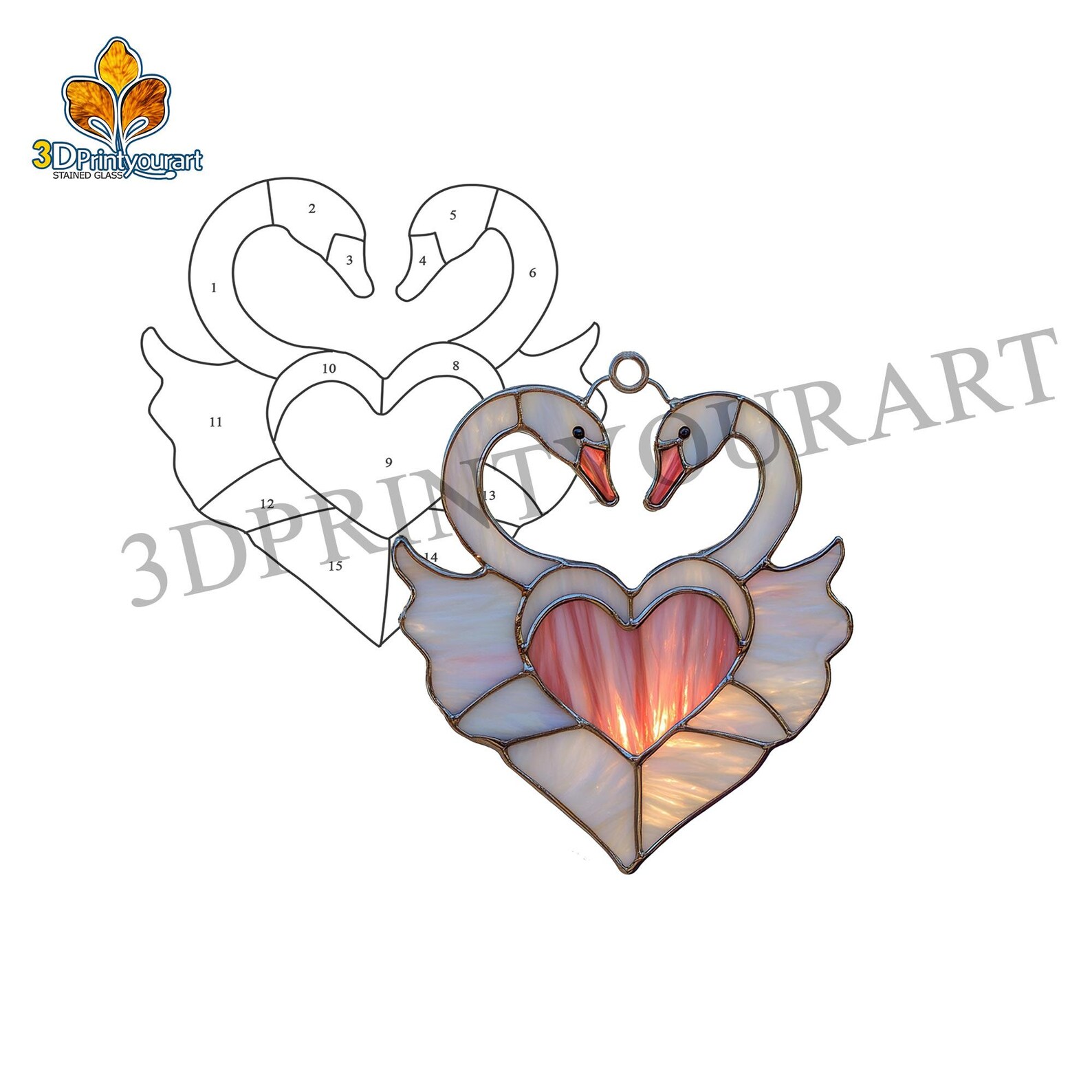 Digital Download Stained Glass Swan Heart Pattern | Festive Suncatcher ...