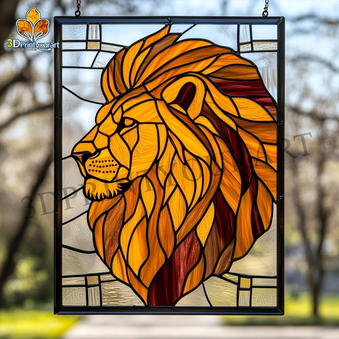Digital Download Stained Glass Lion Pattern | Festive Suncatcher Design ...