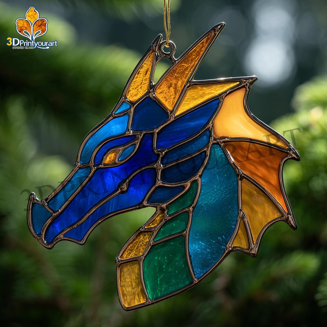 Digital Download Stained Glass Dragon Head Pattern | Festive Suncatcher ...