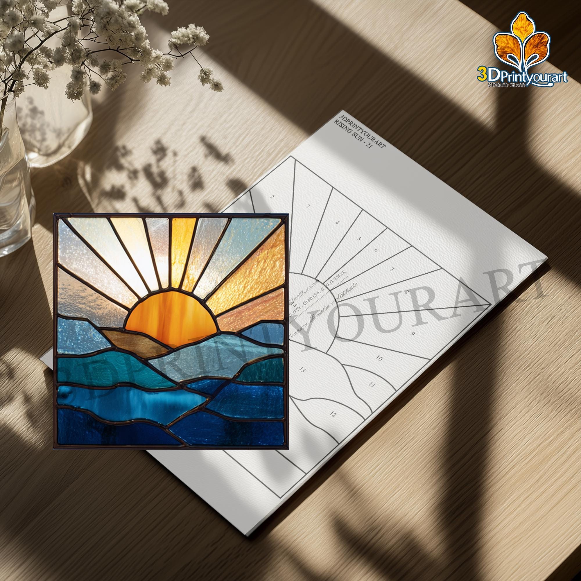 Digital Download Stained Glass Rising Sun Pattern | Festive Suncatcher ...