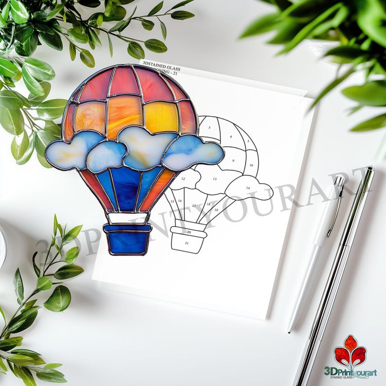 Digital Download Stained Glass Ballooning Pattern | Festive Suncatcher ...