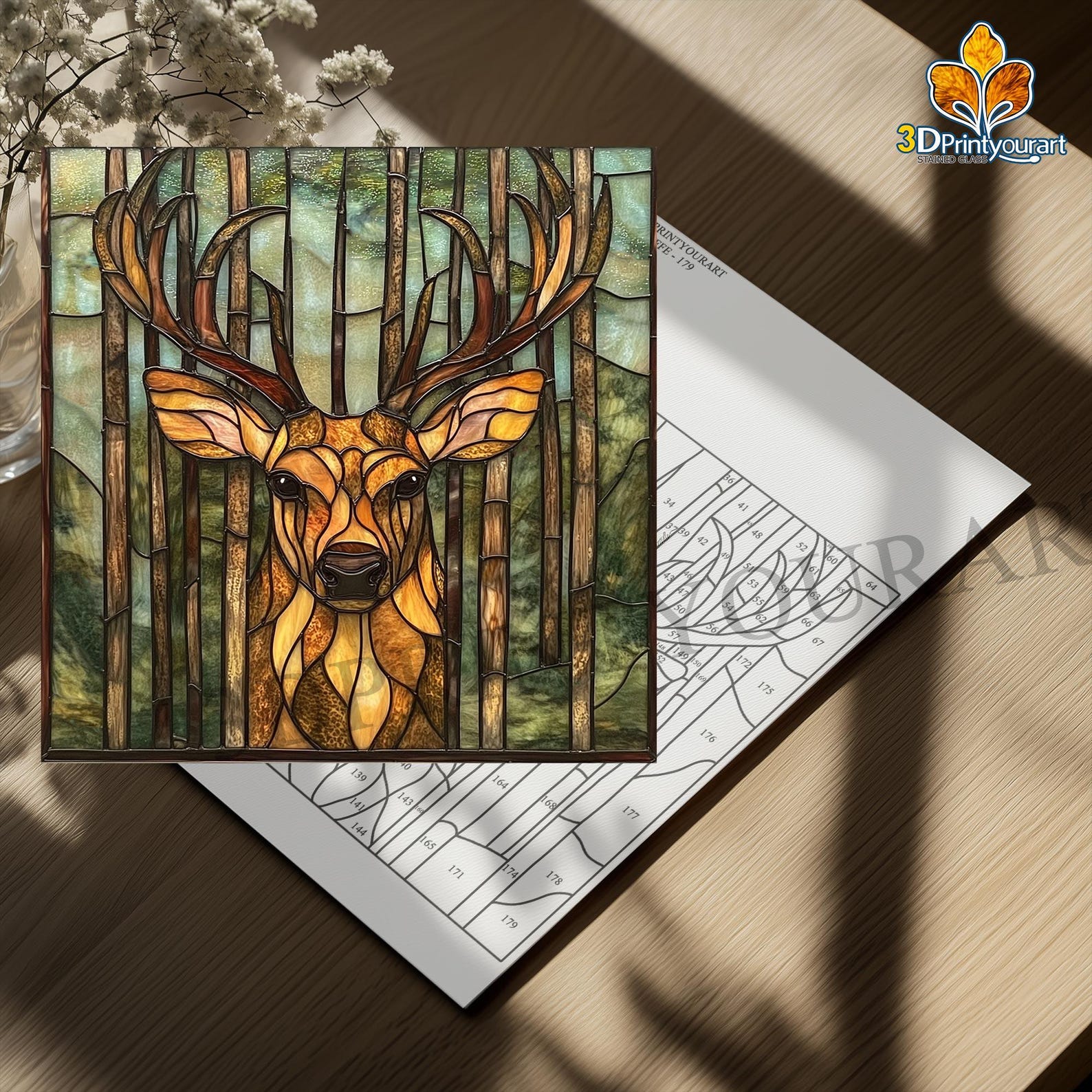 Digital Download Stained Glass Deer Pattern | Festive Suncatcher Design ...