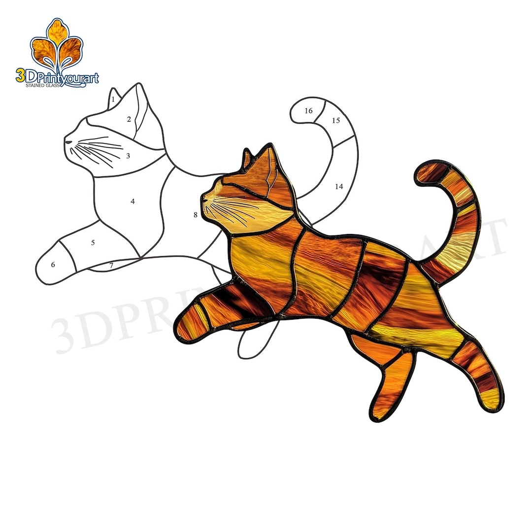 Digital Download Stained Glass Cat Pattern | Festive Suncatcher Design ...
