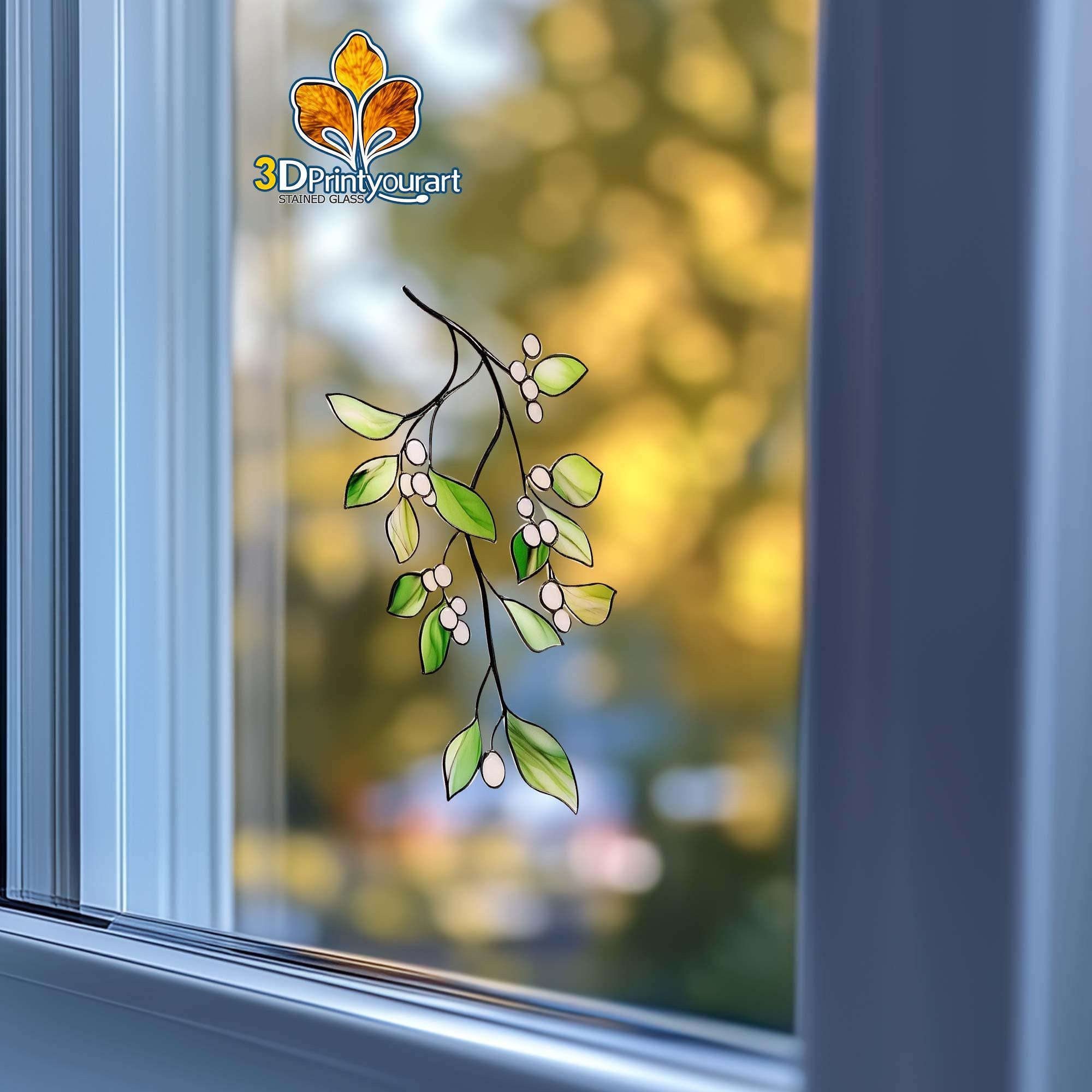 Digital Download Stained Glass Mistletoe With White Berries N01 Pattern ...