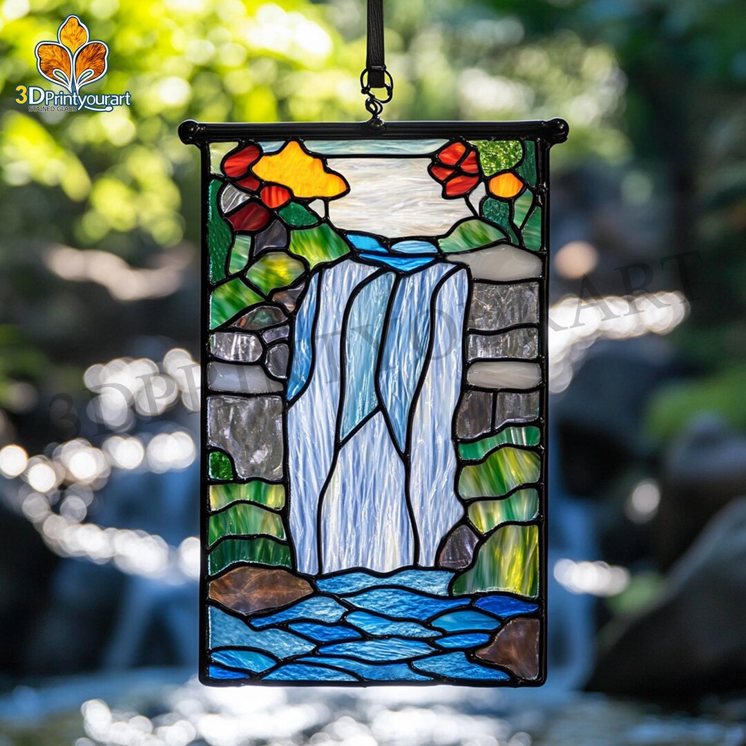 Digital Download Stained Glass Waterfall 01 | Festive Suncatcher Design ...
