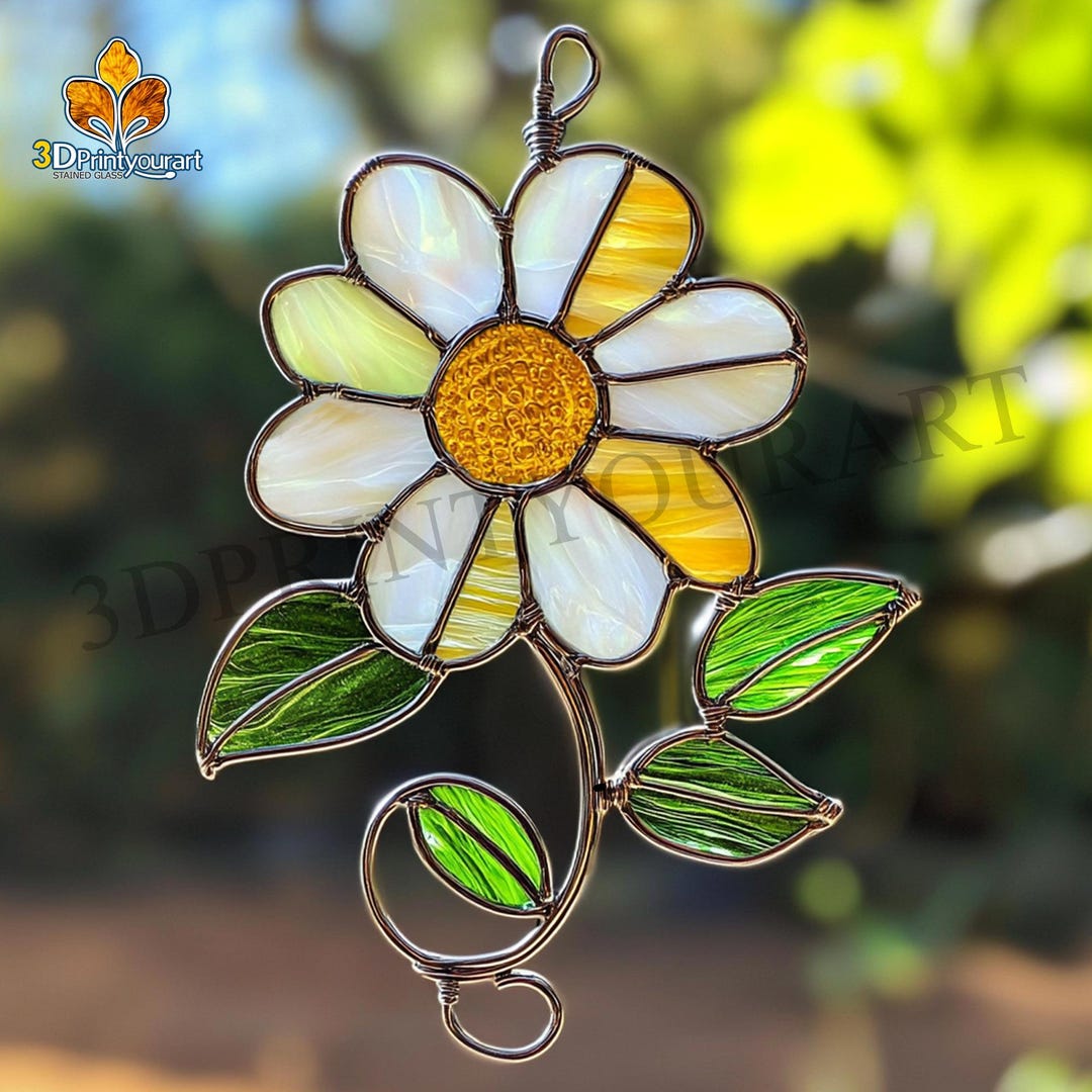 Stained Glass Daisy 02 Digital Pattern Graceful Suncatcher Design