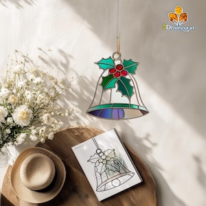 Digital Download Stained Glass Christmas Bell Gold Pattern | Festive ...