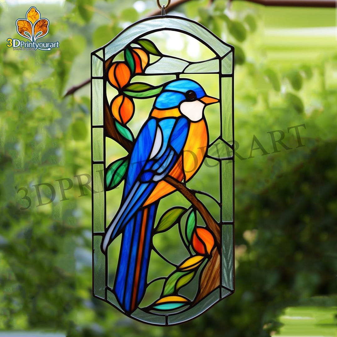 Digital Download Stained Glass Blue Bird Pattern | Festive Suncatcher ...