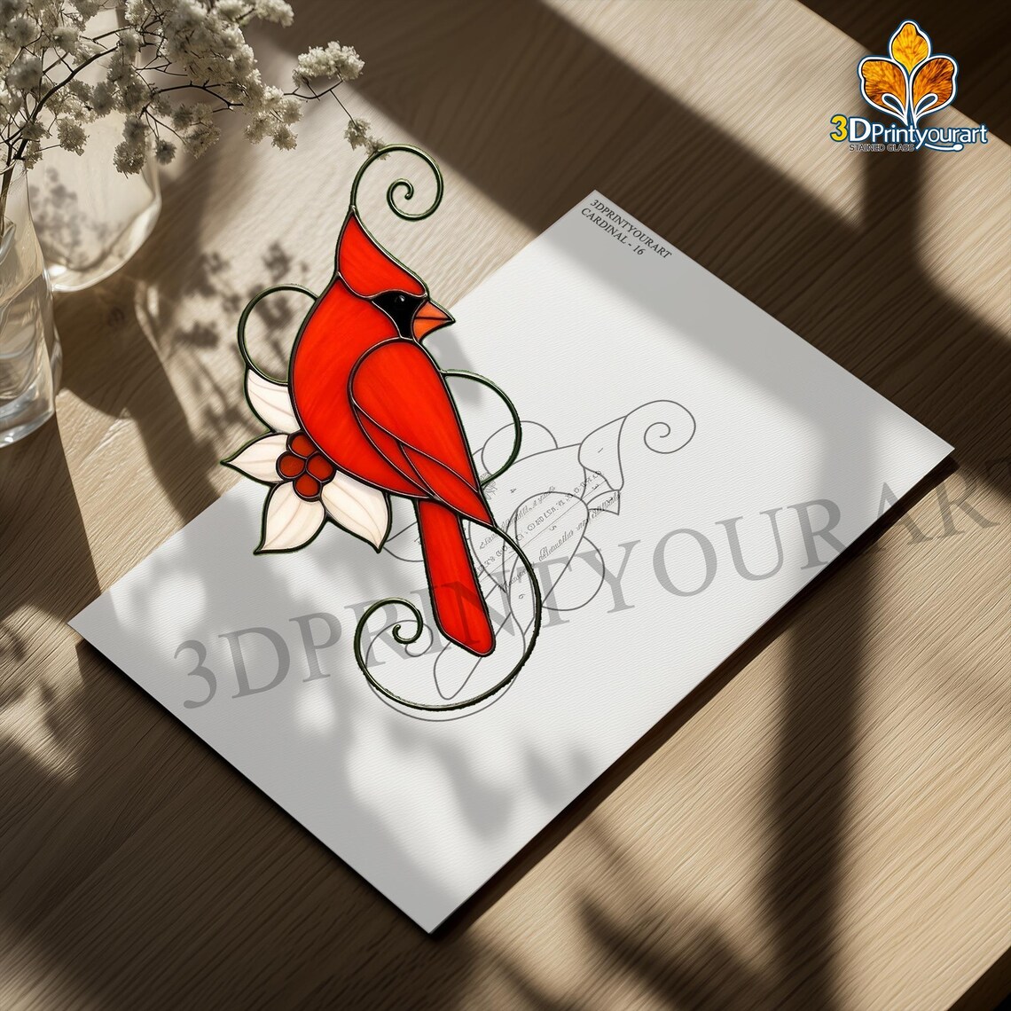 Digital Download Stained Glass Cardinal D3 Pattern | Festive Suncatcher ...