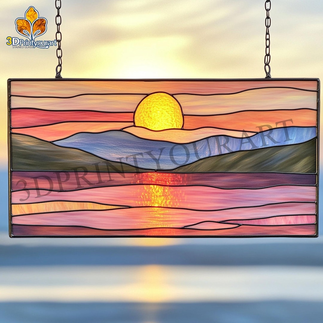 Digital Download Stained Glass Lake Pattern | Festive Suncatcher Design ...