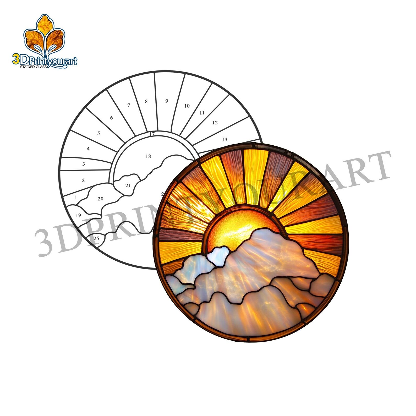 Digital Download Stained Glass Sun and Clouds Pattern | Festive ...
