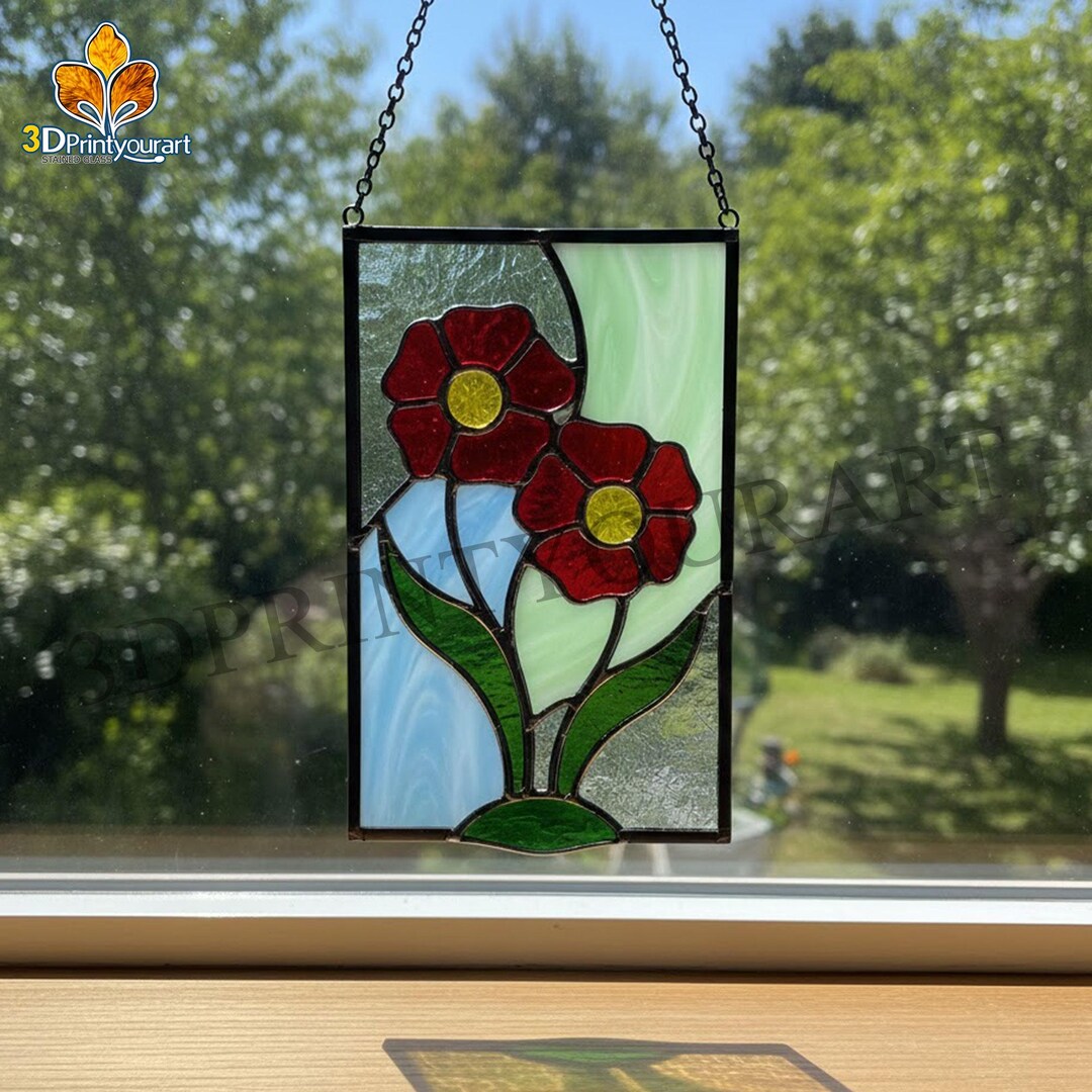 Digital Download Stained Glass Poppy Panel Pattern | Festive Suncatcher ...
