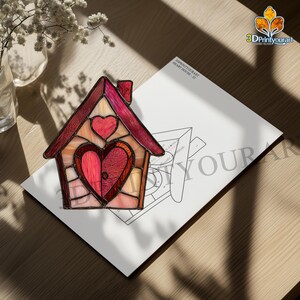 Digital Download Stained Glass Heart House Pattern | Festive Suncatcher ...