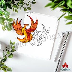 Digital Download Stained Glass Phoenix Pattern | Festive Suncatcher ...